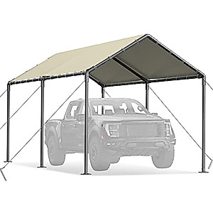 Carport Canopy 10x20 Heavy Duty, Metal Carport Waterproof Carport Garage Tent Outdoor for Car Tuck Boat SUV Party (Beige)