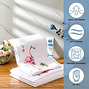 Set of 4 Christmas in July Flamingo Hand Towels Merry Christmas Flamingo Dish Towels, Gnome Flamingo Holiday Tea Hand Towels Housewarming Gifts for New Home Bathroom Decorations