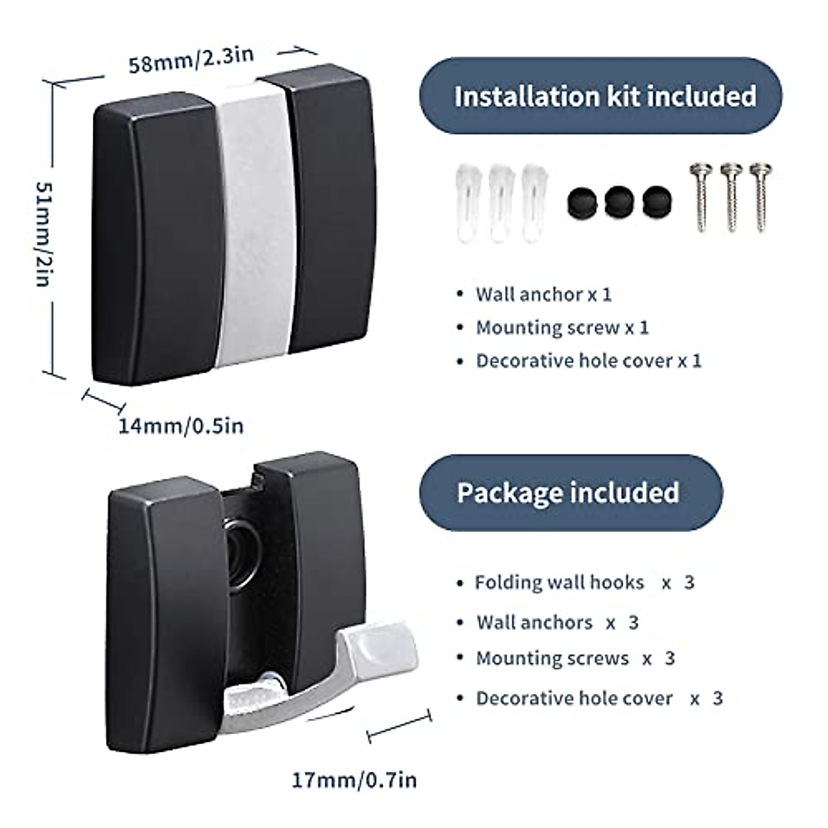 Rise age Folding Hideaway Coat Hooks, Heavy Duty Wall Hooks Retractable Hooks for Hanging Coat, Cup, Clothes, Scarf, Bags, Keys, Hats, Towel (Sliver 3 Pcs)