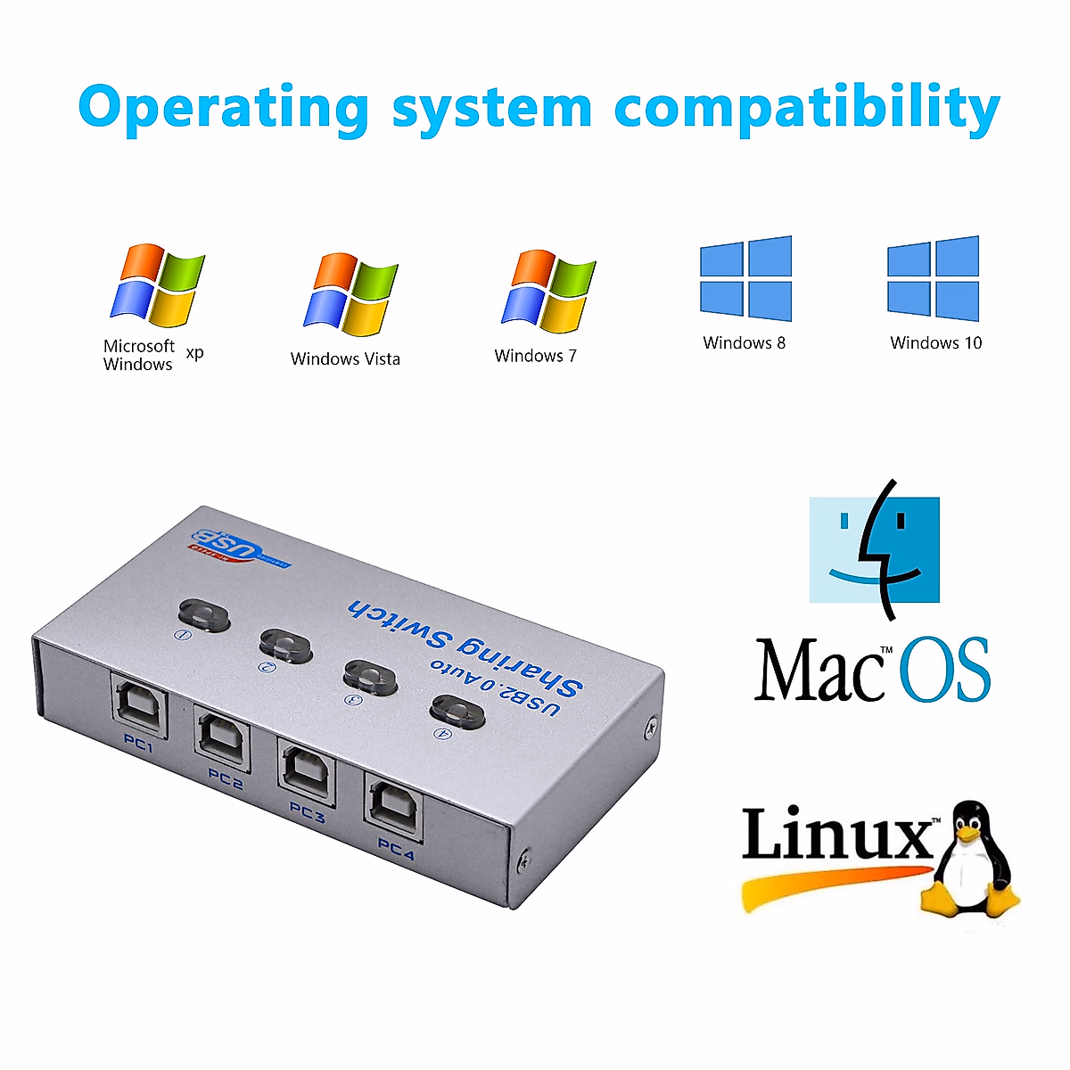 SinLoon Printer Splitter,USB Printer Sharing Switch4 Ports,4 PCs Share 1 USB Device,High Speed Sharing Switcher Printer Scanner External(1 to 4)