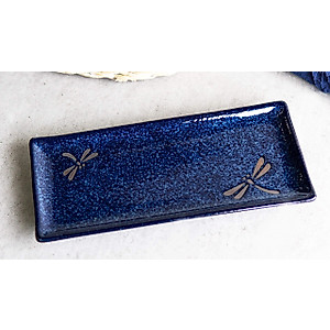 Ebros Pack Of 6 Made In Japan Tombo Dragonfly Midnight Blue Ceramic Sushi Or Sashimi 11" Long Platter Plate Appetizer Dinner Entrée Dessert Serveware Japanese Home Decor Dining Housewarming Gift