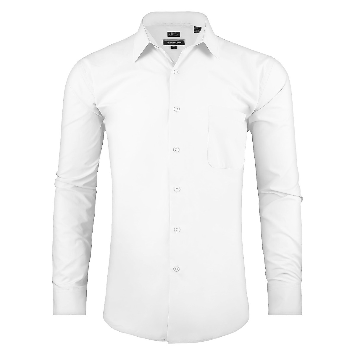 RODEM CLUB Men's Dress Shirt Regular Fit Long Sleeve Wrinkle-Resistant Business Formal Solid Button Down Shirts with Pocket (White, 17.5" Neck 34"-35" Sleeve)