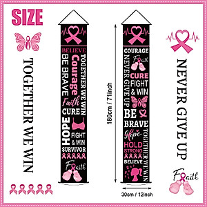 Pink Ribbon Party Decorations Breast Cancer Awareness Banner Porch Sign Hope Strength Courage Faith Black and Pink Door Banner Party Supplies for Pink Ribbon Breast Cancer Charity Theme Party Favors