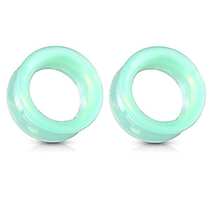 Pierced Owl Green Opalite Glass Double Flared Saddle Tunnel Plug Earrings, Sold as a Pair (14mm (9/16"))