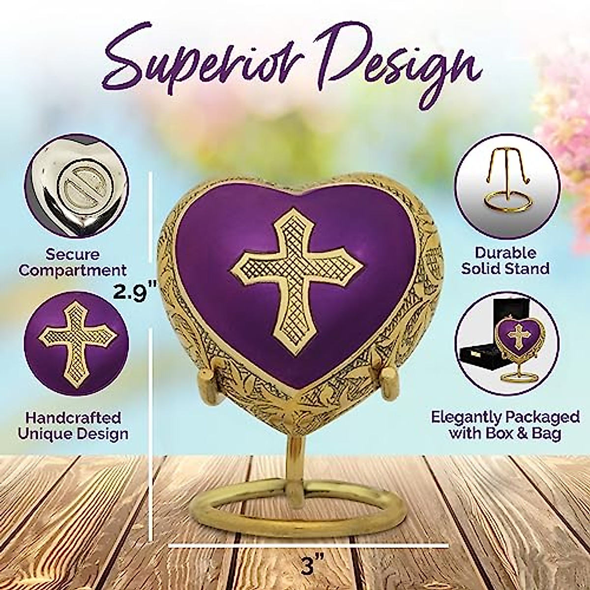 Purple Heart Urn Keepsake - Small Heart Cremation Urn with Stand & Box - Purple Urn - Small Urn for Human Ashes - Honor Your Loved One with Heart shaped Urn Keepsake - Perfect Mini Urn for Men & Women