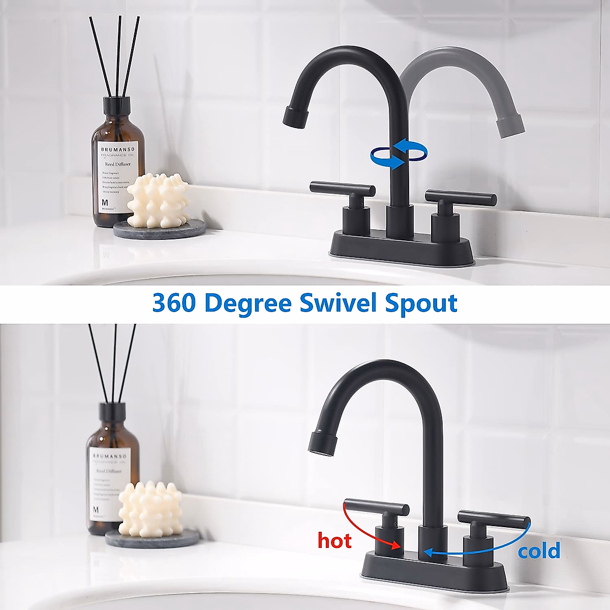 YardMonet Black Bathroom Faucets, 2 Handle Bathroom Sink Faucet, 4-Inch Centerset Bathroom Sink Faucet with Pop Up Drain and Water Supply Lines Bathroom Faucet Black