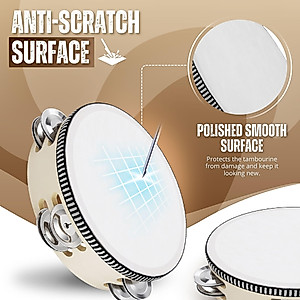 Flexzion Wood Handheld Tambourine Adults 6-Inch Double Row 8-Pair Jingles (Wood) - Percussion Round Tamborines Musical Instrument with Metal Zills