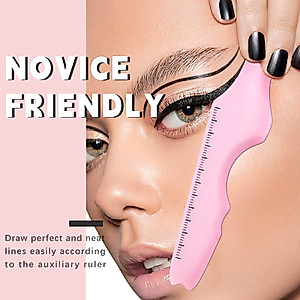 HOSAILY 5 in1 Eyeliner Stencils Silicone Multi-Purpose Eye Makeup Tool for Winged Eyeliner, Defined Eyebrow, Eyelash, Face Contour and Lip Line Lazy Quick Makeup Tool-Pink