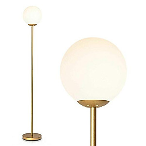 Tangkula Globe Floor Lamp, Mid Century Modern Standing Lamp with Acrylic Lampshade, Tall Pole Light for Living Room, Bedroom & Office (Gold)