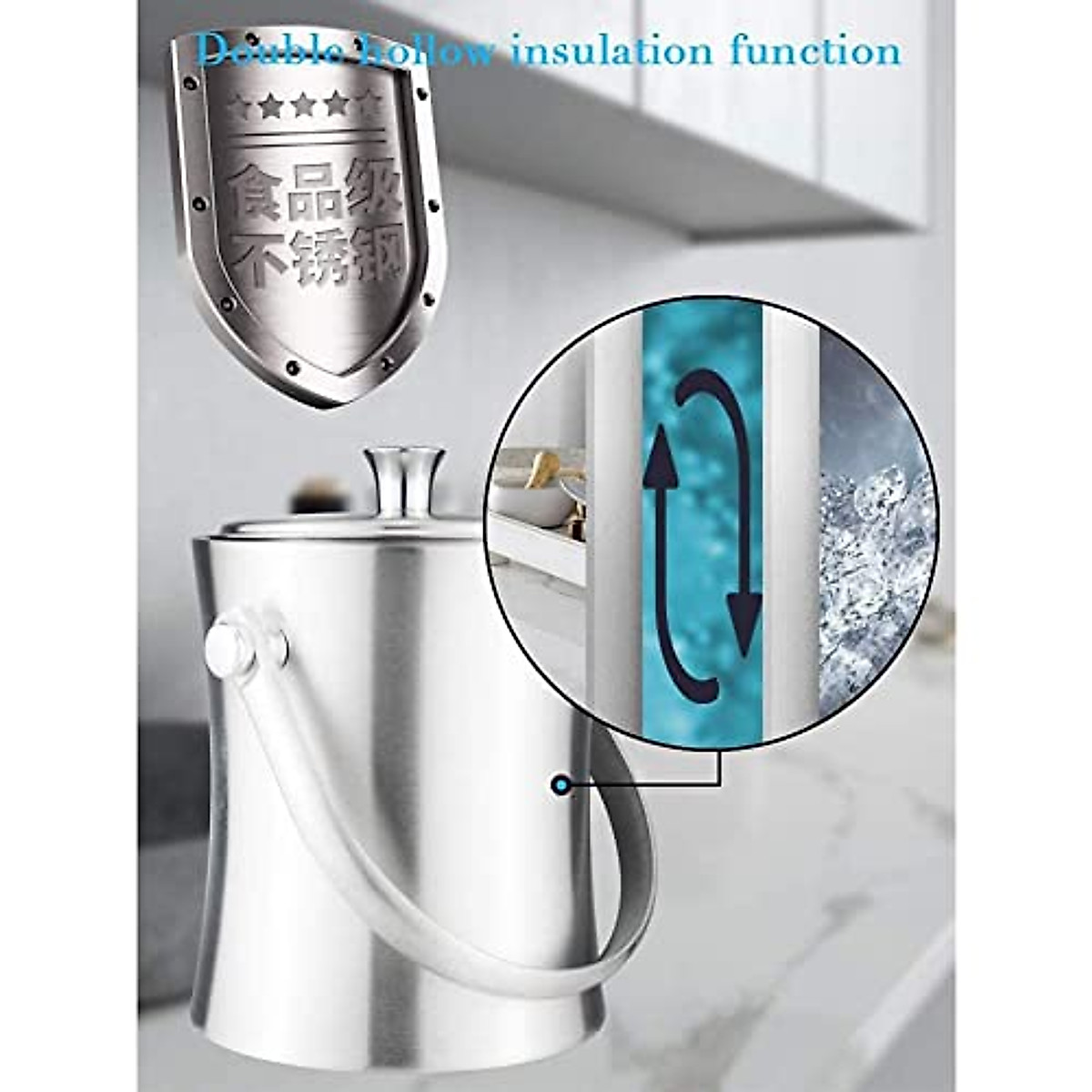 Ice Bucket for Freezer Ice Bucket Insulated Stainless Steel Double Walled Ice Bucket with Lid for Beer Wine Cooler (Size : 3L)