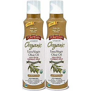 Pompeian Organic Extra Virgin Olive Oil Non-Stick Cooking Spray - No Propellants, Eco Friendly, 2 pack
