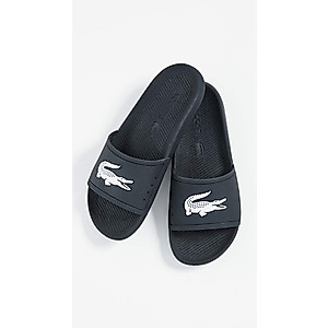 Lacoste mens Croco Slide Sandal, Black/White, 10 US