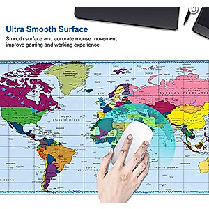 World Map Large Mouse Pad, Modern Map Big Mousepad, Giant Long Non-Slip Rubber Base Gaming Mouse Pads for Full Desk
