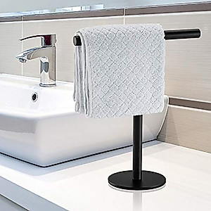 Pynsseu Bath Hand Towel Holder Standing, SUS304 Stainless Steel Matte Black T-Shape Towel Bar Rack Stand, Tower Bar for Bathroom Kitchen Vanity Countertop