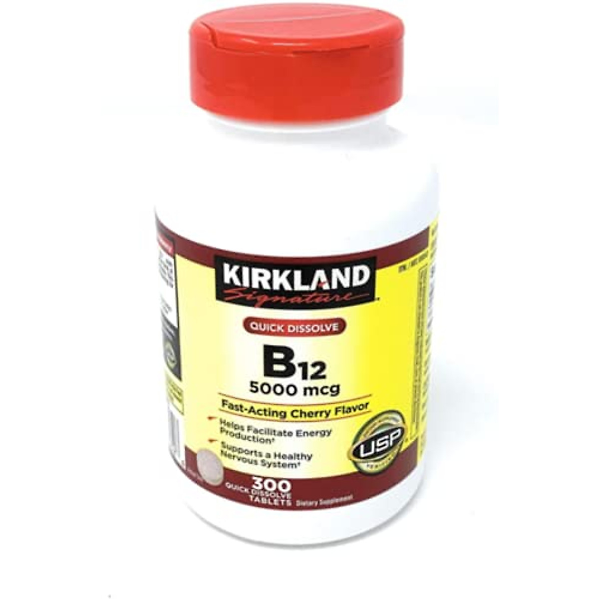 Kirkland-Signature Vitamin B12 5000 Mcg, Supplements,300 Tablets-Support More Quick Dissolve,Cherry Flavor