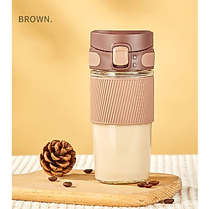 TKK Glass Travel Coffee Mug with Lid 15 OZ Leak Proof Reusable Coffee Cup with Silicone Sleeve - BPA Free, LightGreen-NEW