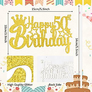 50th Birthday Cake Topper, Happy Birthday Cake Topper, Birthday Cake Toppers, Glitter Gold 50 Cake Topper, Happy 50th Birthday Cake Topper for 50th Fiftieth Birthday Party Decoration Supplies
