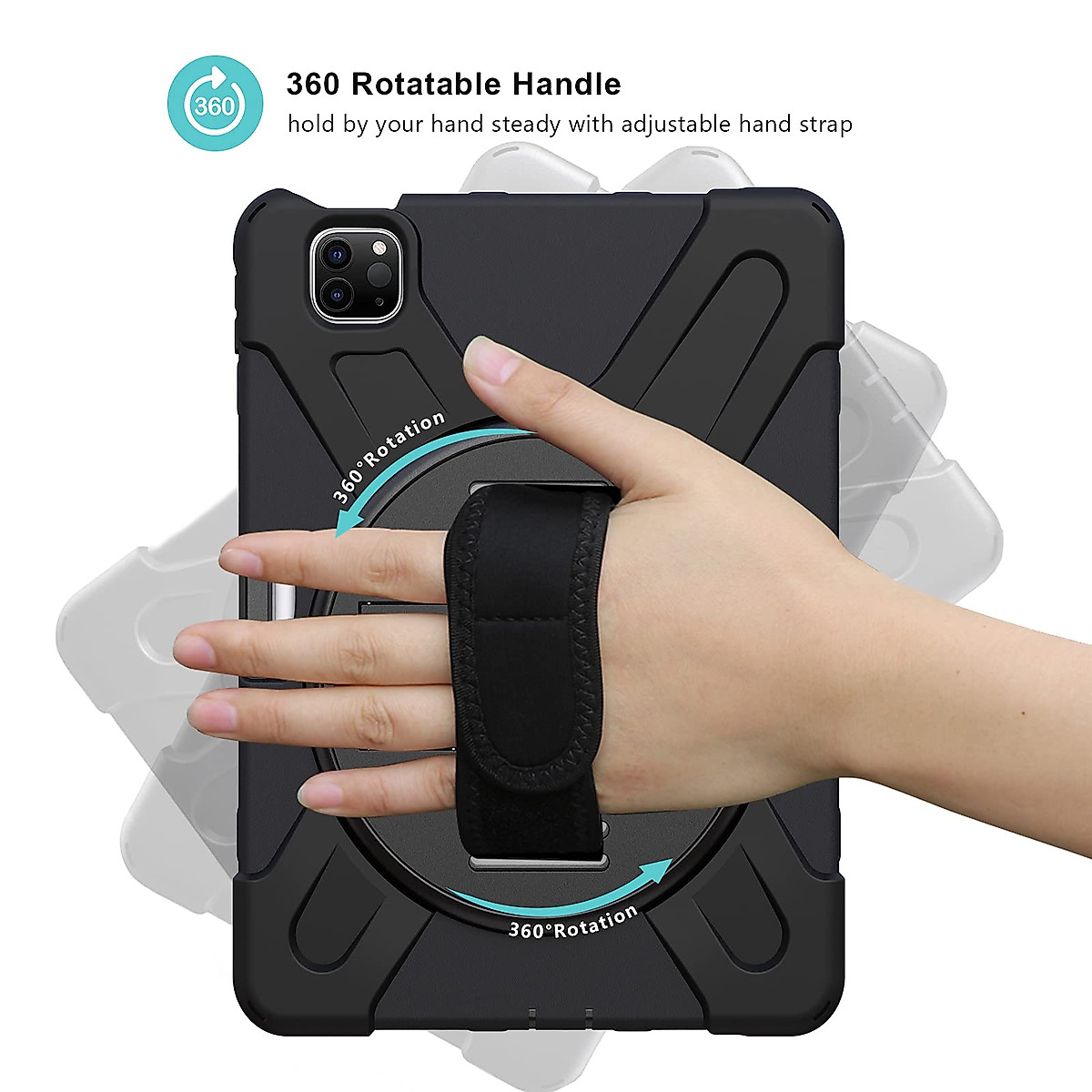 ProCase for iPad Pro 12.9 Inch Case 2022 2021 2020 2018, Rugged Heavy Duty Shockproof Cover with Hand Strap Shoulder Strap for iPad Pro 12.9" 6th 5th 4th 3rd Generation –Black