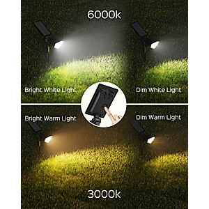 JACKYLED Solar Lights Outdoor, 800 Lumens Solar Spot Lights 3000K/6000K, 4 Modes Solar Landscape Spotlights Waterproof for Yard,2 Pack