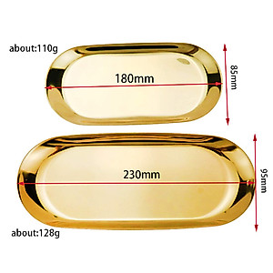 LC LICTOP Stainless Steel Tea Tray Storage Tray Dish Plate Tea Tray Fruit Trays Cosmetics Jewelry Organizer, Oval, Gold 2pcs