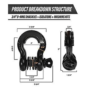 Reswish ESEWALAS 2 Pack 3/4" Shackles,41,887Ibs Break Strength with 7/8" Screw Pin and Shackle Isolator Washers Kit,Offroad Towing Accessories,Heavy Duty D Ring Shackle (Black)