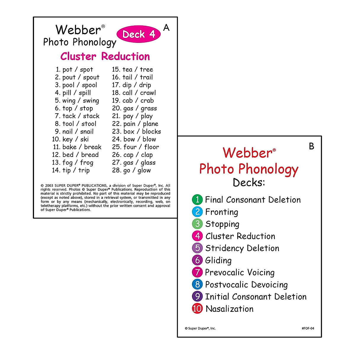Super Duper Publications | Webber® Photo Phonology Cluster Reduction Minimal Pair Card Deck | Educational Learning Resource for Children