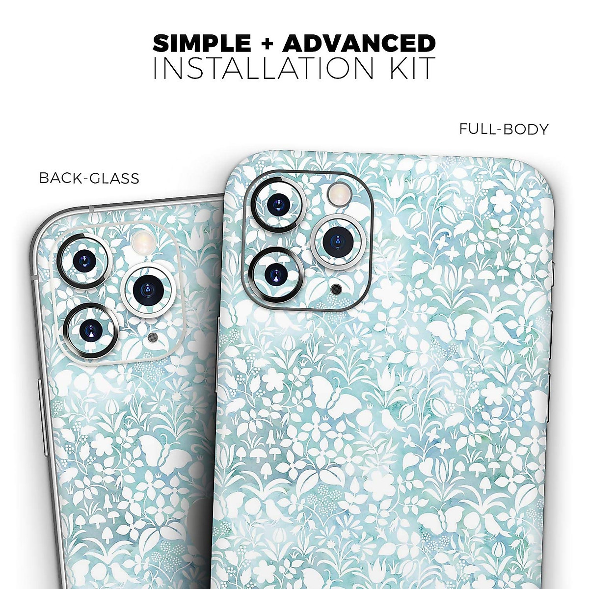 Design Skinz White Butterflies and Flowers on Light Blue - DesignSkinz Protective Vinyl Decal Wrap Skin Cover Compatible with The Apple iPhone 11 Pro (Full-Body, Screen Trim & Back Glass Skin)