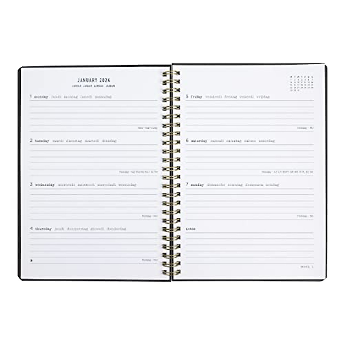 Letts Celebrate Weekly/Monthly Planner, 12 Months, January to December, 2024, Gold Twin-Wire Binding, A5 Size, 8.25" x 5.875", Multilingual, Grey (C082184-24)
