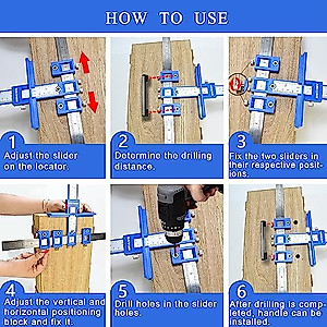 BAYTORY Upgrade Cabinet Hardware Jig Punch Drill Guide Locator for Installation of Drawer Pull Handle Knob, Wood Door Adjustable Drilling Doweling Template Tool with Storage Bag (Plastic Blue)