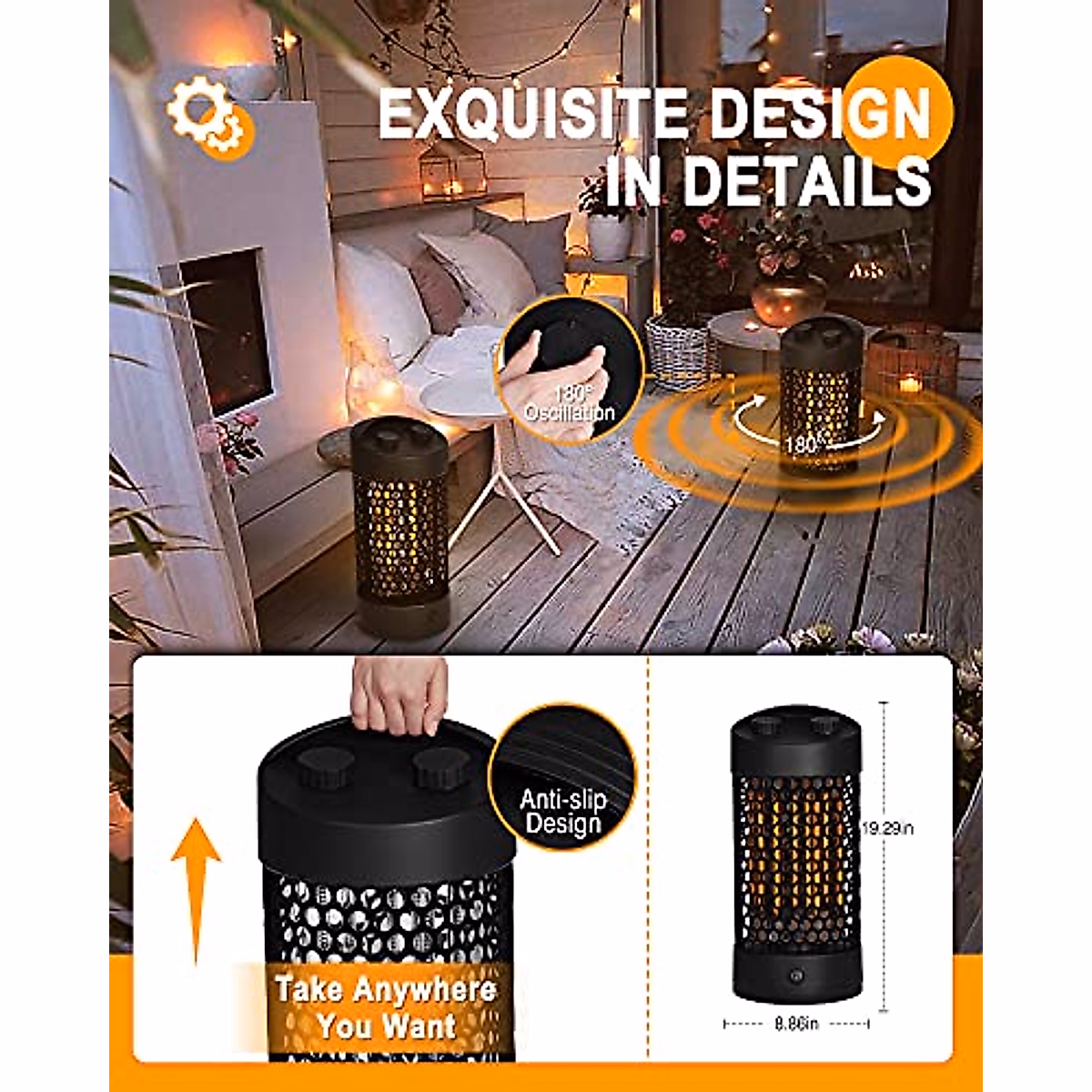 Star Patio Outdoor Patio Heater, Electric Patio Heater, Infrared Heater With 180° Oscillation, Outdoor Heater, Under Table Heater，STP1317-HD-M