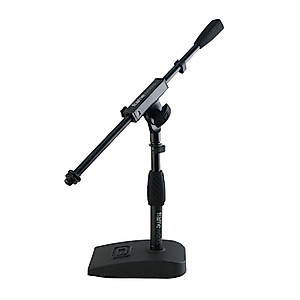 Gator Frameworks Short Weighted Base Microphone Stand with Soft Grip Twist Clutch, Boom arm, and both 3/8" and 5/8" Mounts; Base Dimensions - 4.5" X 8" (GFW-MIC-0821)