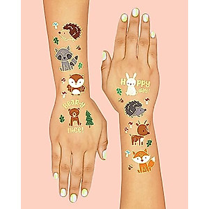 xo, Fetti Woodland Animal Temporary Tattoos - 42 Glitter Styles | Forest Friends Birthday Party Supplies, Deer Baby Shower, Bear Favors, Fox, Owl