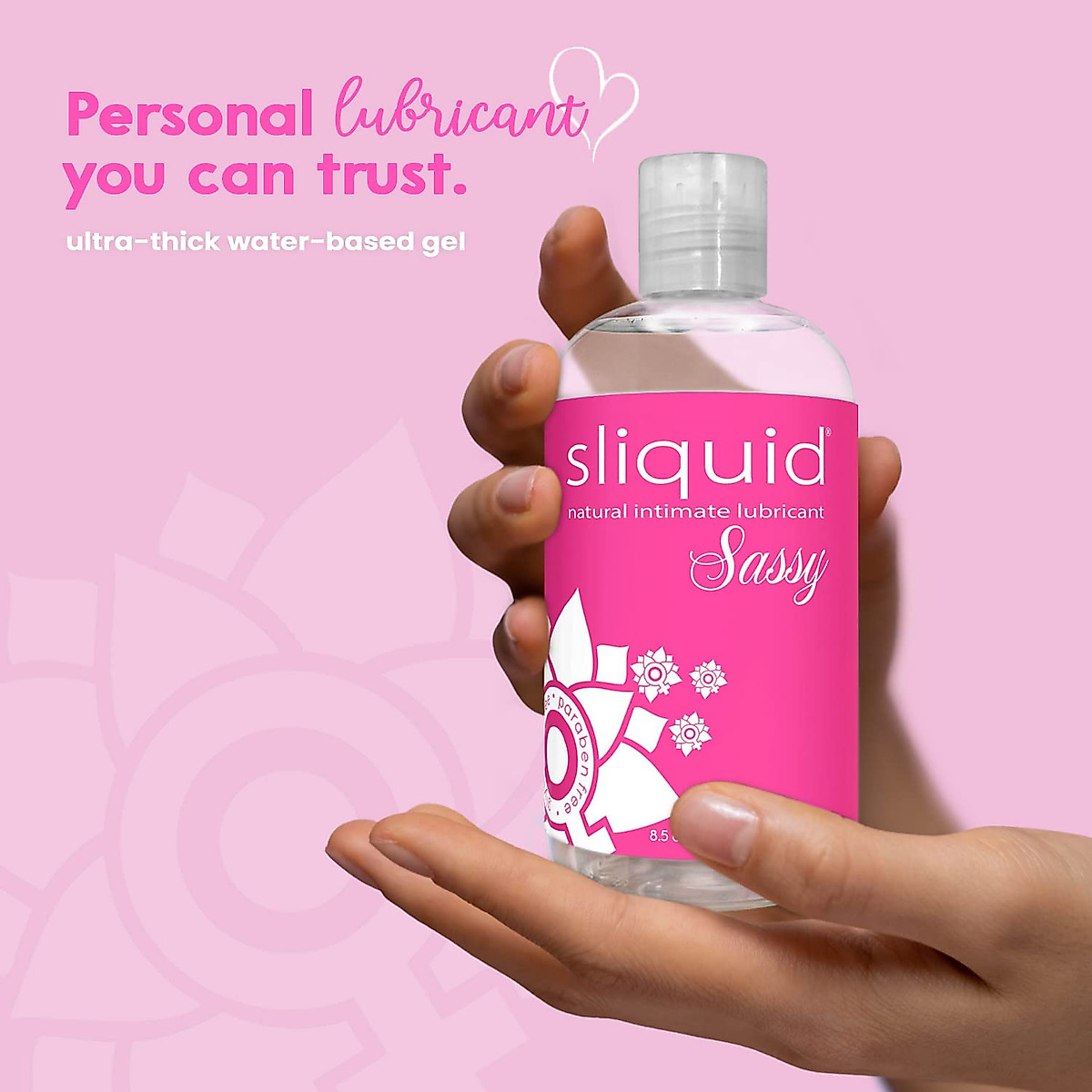 Sliquid Sassy Water-Based Lube - Thick, Long-Lasting Gel, Natural Lube for Women/Men/Couples, Unscented, 8.5 Fl Oz