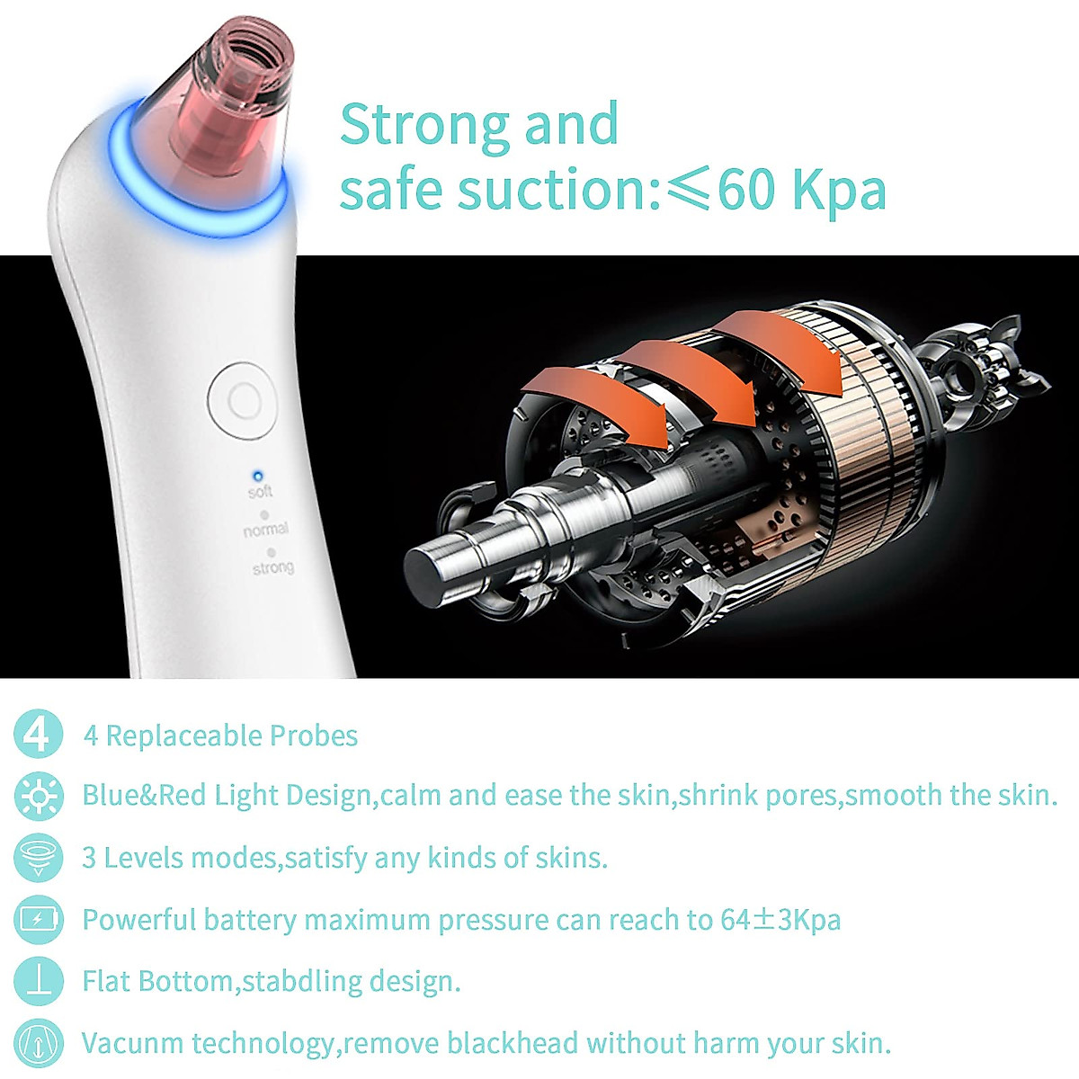 Blackhead Remover Pore Vacuum Extractor-2025 Upgrade GERY Blackhead Cleaner Electric Comedone Acne Extractor Kit Facial and Nose Peel Whitehead Black Head Removal Tool,Red&Blue Light, and 4 Porbes