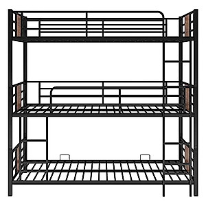 Metal Triple Bunk Bed for Kids,Twin-Over-Twin-Over-Twin Bunkbeds with Ladder and Safety Guardrails for Kids/Teen/Adults Bedroom,Divided into 3 Separate Beds,No Box Spring Needed,Brown