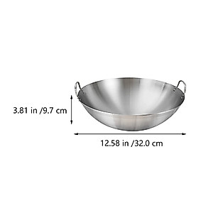 Kichvoe Wok Pan Stainless Steel Wok Grilling Wok Griddle Stir Fry Pan Flat Bottom Chinese Wok with Double Handle for Induction Electric Gas All Stoves 32cm Comales Para Tortillas