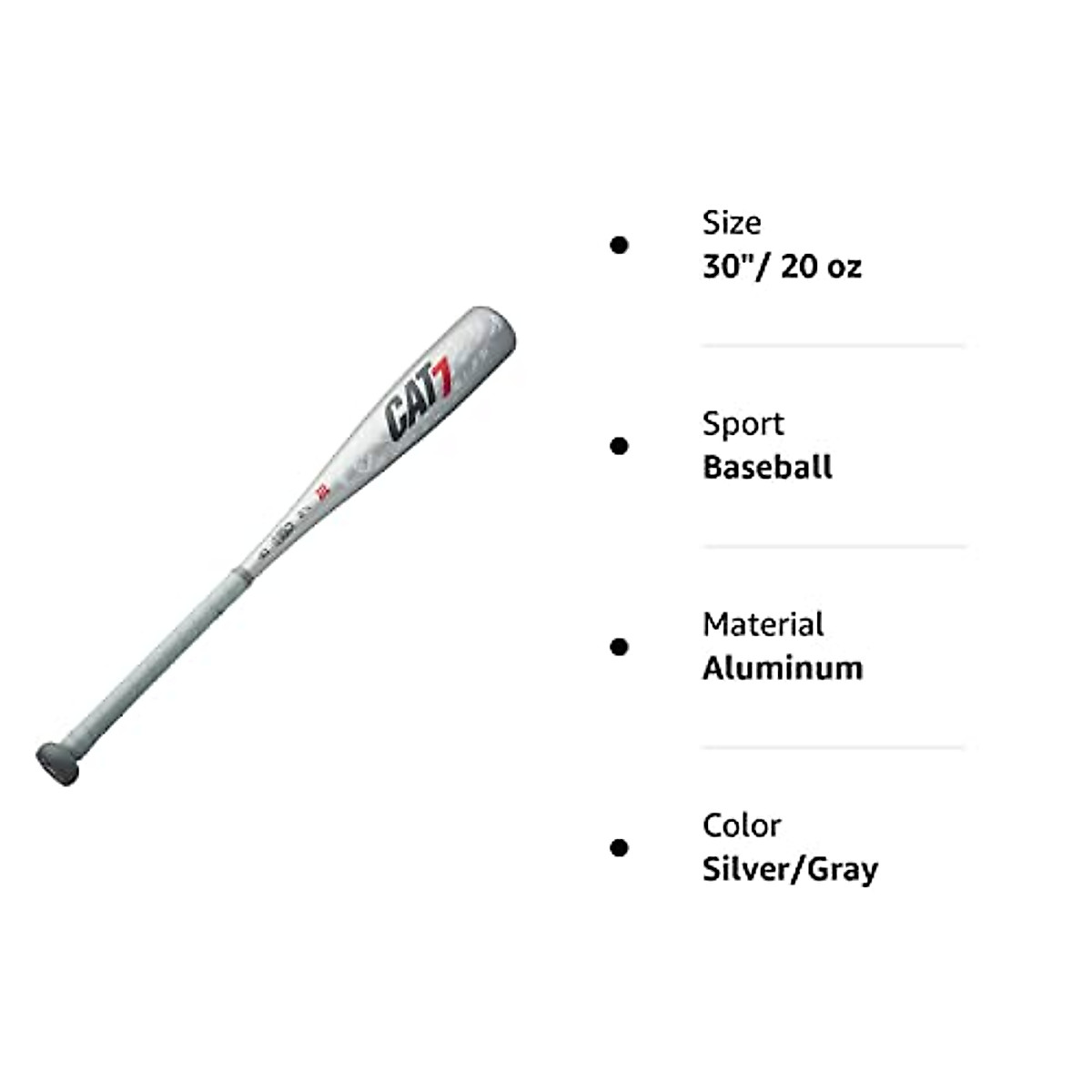 Marucci CAT7 Silver -10 USSSA Senior League Baseball Bat, 2 3/4" Barrel, 30"/ 20 oz