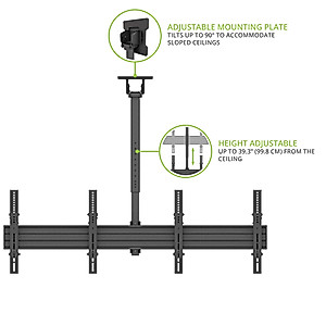 Kanto MBC211T Digital Signage Menu Board Ceiling Mount System with Tilting Arms for 40-Inch to 60-Inch TVs | Precision Leveling for Perfect TV Alignment | 2 TVs | Black