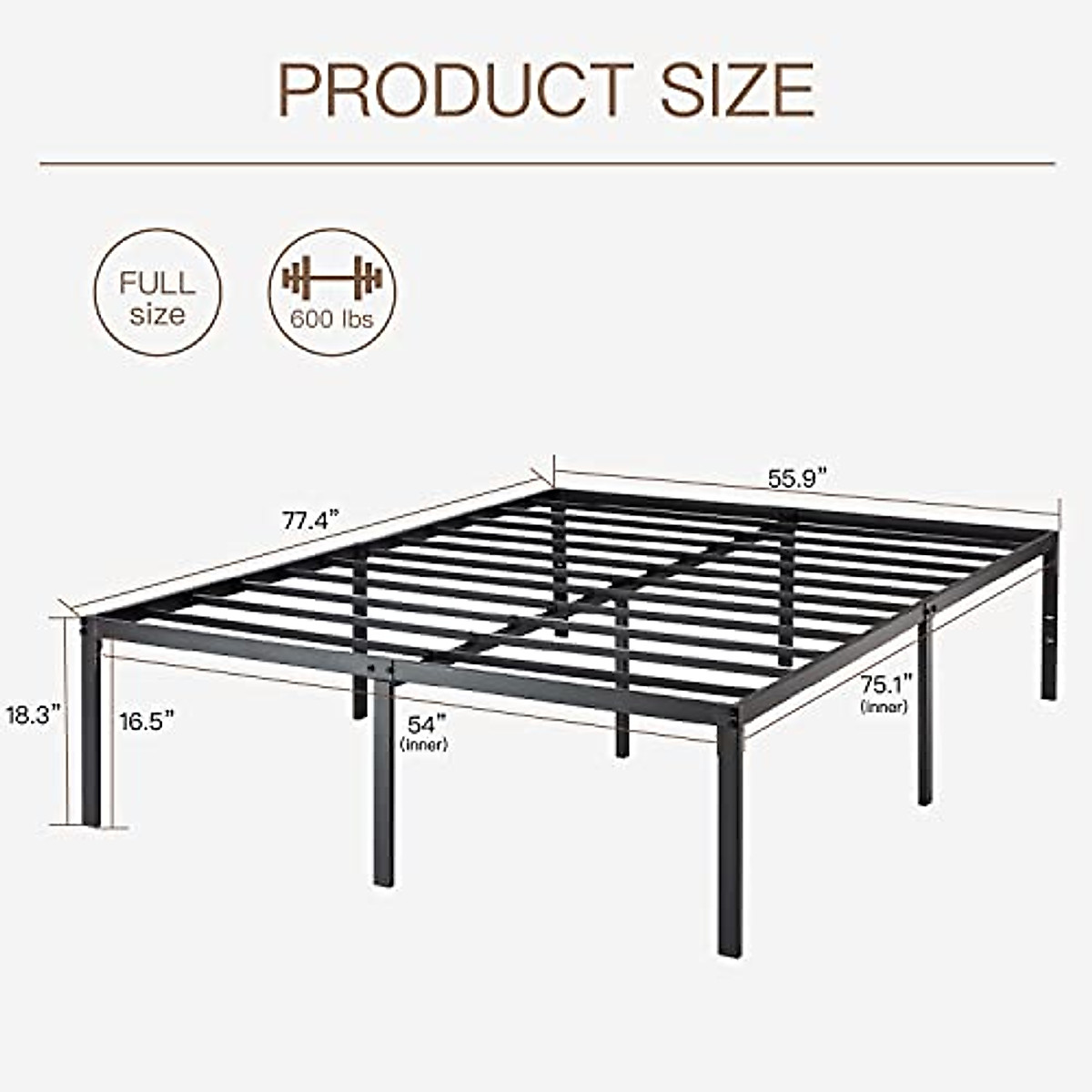 ikalido Full Size Metal Platform Bed Frame, Heavy Duty Metal Slats Support with Large Storage Space and Reserved Holes for DIY Headboard, No Box Spring Needed/Easy Assembly/Noise-Free/Non-Slip