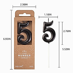 PHD CAKE 2.76 Inch Elegant Black 5 Number Birthday Candles, Black Number Candles, Cake Number Candles, Party Celebration