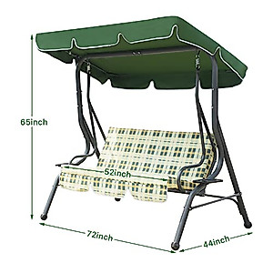 Zupapa Upgraded Outdoor Patio Swing Chair w/Thickened 3-Person Armrest Seat, Canopy Swing w/Adjustable Shading, Reinforced Powder-Coated Swing Sets for Backyard, Porch, Poolside, Balcony - Checked