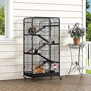 YINTATECH 52-inch Metal Ferret Cage Small Animal Cage with Rolling Stand Indoor Outdoor for Squirrel/Bunny/Cat/Rabbit