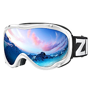 ZIONOR Lagopus Ski Snowboard Goggles UV Protection Anti fog Snow Goggles for Men Women Adult Youth VLT 8.6% White Frame Silver Lens