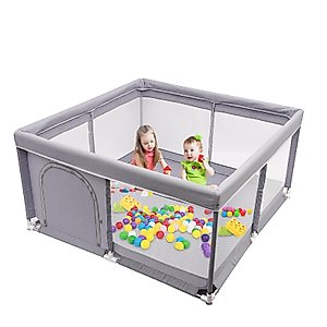Baby Playpen Extra Large Activity Center Indoor & Outdoor Large Playpen with Anti-Slip Base Sturdy Safety Fence with Super Soft Breathable Mesh