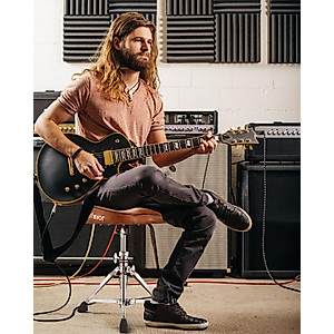 Starfavor Drum Throne Height Adjustable Padded Seat Drum Stool, with Double Braced Anti-Slip Feet Swivel Drum Chair, Butt Shape, Brown, ST-550BR