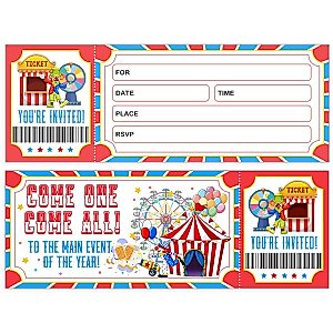 Simimi art Circus Ticket Invitations, Vintage Circus Party, Circus Ticket Birthday Party Invitation, 30 Ticket 30 Envelopes
