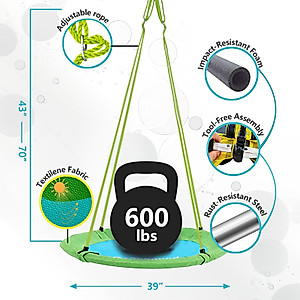 SkyBound Tree Swing Saucer Swing - 600LB Weight Capacity - Outdoor Swing with Hanging Straps - Waterproof Tree Swings for Kids - Tire Swings for Trees - Durable Flying Swing Seat for Children