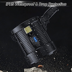 NiaoChao Rechargeable Spotlight, 990000 Lumens Led Spot Lights Handheld Large Flashlight Super Bright Outdoor Solar Spotlights Searchlight with Cob Light, 6 Modes, IPX5 Waterproof