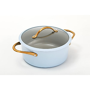 PHANTOM CHEF 8 Piece Luxe Cookware Set | Non-Stick Ceramic Coating | Oven & Dishwasher Safe | PFOA-Free | Aluminum Pots & Pans Set with Glass Lids | Induction Stovetop Compatible (Light Blue)