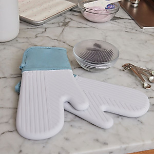 GIR: Get It Right Premium Silicone Oven Mitt - Non-Slip Heat Resistent Kitchen Pot Holder with Soft Terry Quilted Liner - Set of 2, Slate
